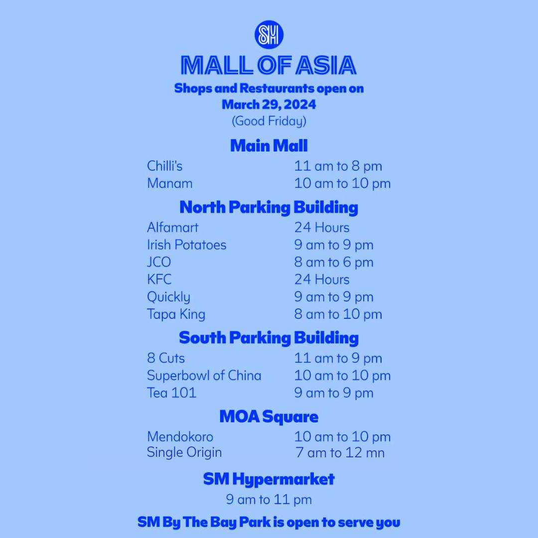 SM MOA Has Select Restaurants and Shops Open This Holy Week